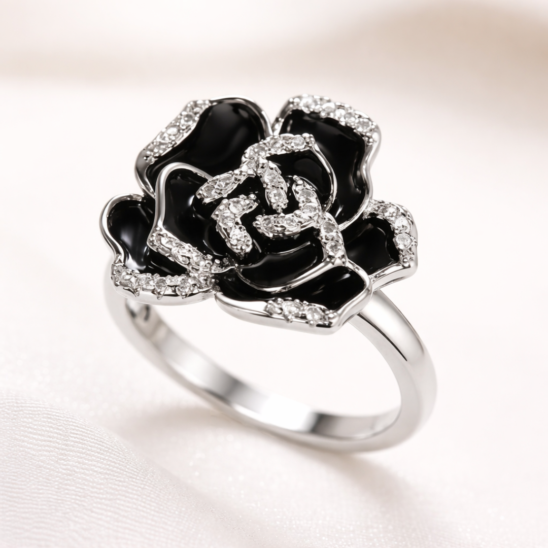 Silver Flower Ring in Black – Mae & Rose Jewels